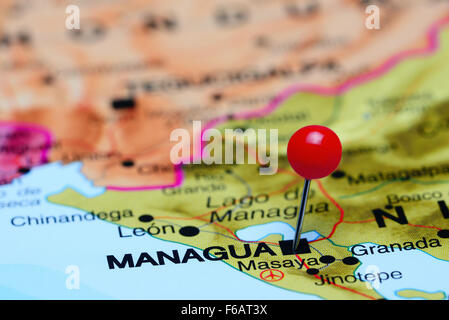 Managua pinned on a map of America Stock Photo - Alamy