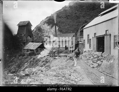 View of the Globe Hill Mine, near Reefton, Inangahua County, View of ...