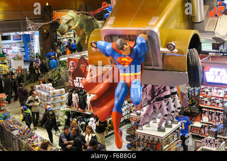 Shoppers Under Superman Statue, Toys R Us Interior at Times Square, NYC ...