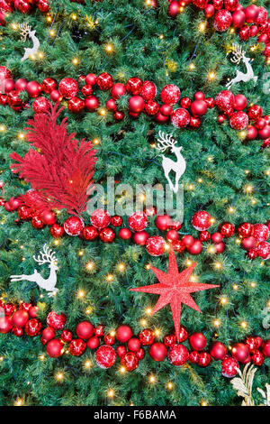 New Year red baubles with deer ornament with falling glitter, Christmas ...