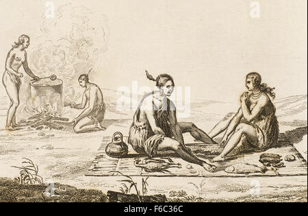 Indigenous peoples of the Americas. 16th century. Playing. Engraving ...