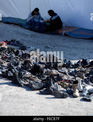 Oxy, Greece. 16th Nov, 2015. Refugees are waiting for buses in the ...