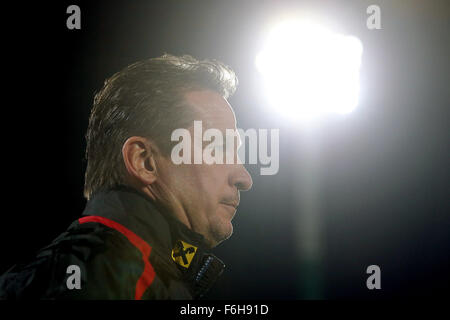 Fuerth, Germany. 17th Nov, 2015. Austria coach Werner Gregoritsch gives ...
