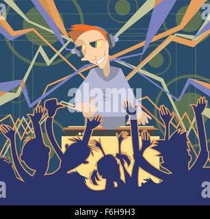 Cartoon funny DJ illustration. Cartoon funny DJ illustration with LP ...