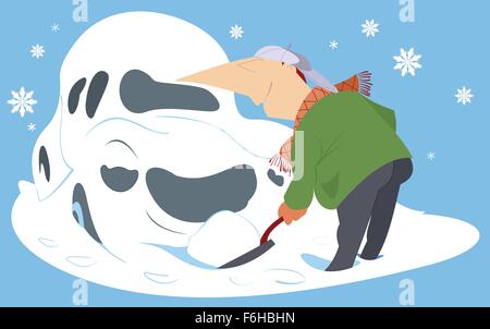 Man shovel dig out car on snowy winter day Stock Vector Image & Art - Alamy