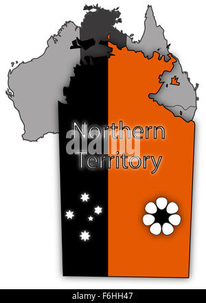 northern territory flag on map of australia with administrative ...