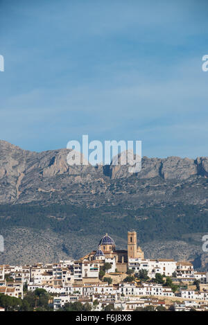 Altea old town against its mountain background, Costa Blanca, Spain ...