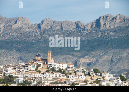 Altea old town against its mountain background, Costa Blanca, Spain ...