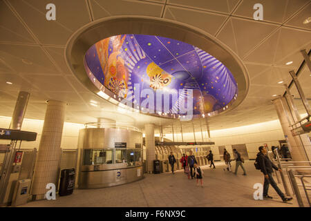 Entrance to the new No. 7 subway extension station at Hudson Yards at ...