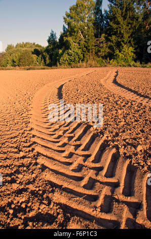 Soil in a plowed farmland, wheel marks on the field Stock Photo - Alamy