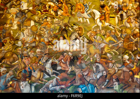 Fresco at Chehel Sotoun palace of the battle of Chaldoran between shah ...
