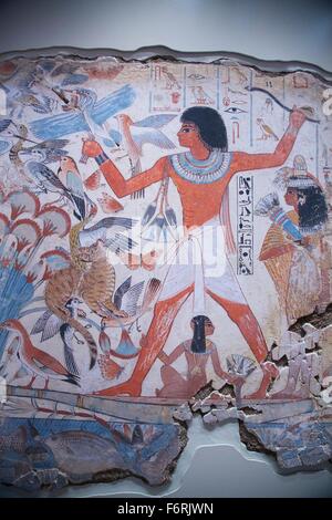 Nebamun hunting in the Marshes, tomb-chapel decoration, British Museum ...