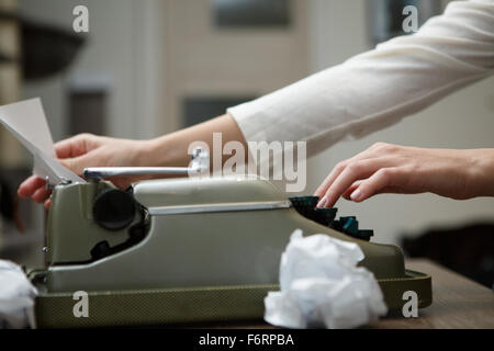 businessman with retro typewriter. typist author isolated on white ...