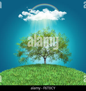 3D render of a grassy landscape with green leaves Stock Photo - Alamy