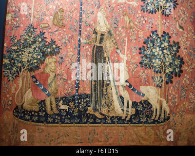 Lady and the Unicorn tapestry: Touch. One of a series of famous ...