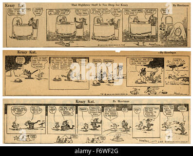 Three 1920 Krazy Kat comic strips by George Herriman, featuring Krazy ...