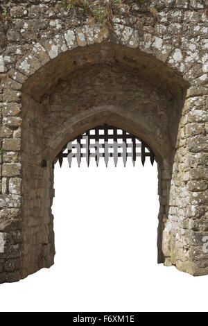 Medieval castle gate, white background Stock Photo - Alamy