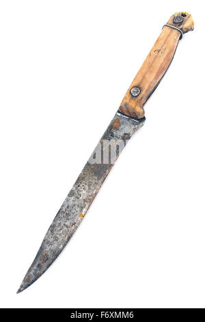 Old rusty knife with wooden handle isolated on white Stock Photo - Alamy