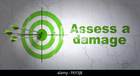 Insurance concept: target and Assess A Damage on wall background Stock ...