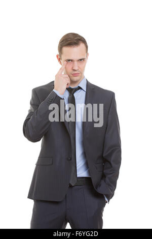 gestures distrust lies. body language. man in business suit isolated on ...