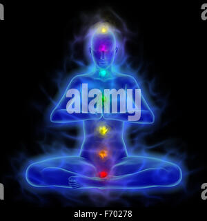 Human energy body silhouette with aura and chakras - family Stock Photo ...