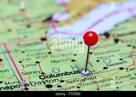 A map of Columbus, Ohio marked with a push pin Stock Photo - Alamy