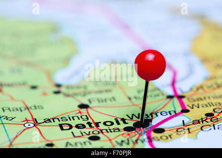 Detroit map. Detroit pinned. Map with red pin point of Detroit in USA ...