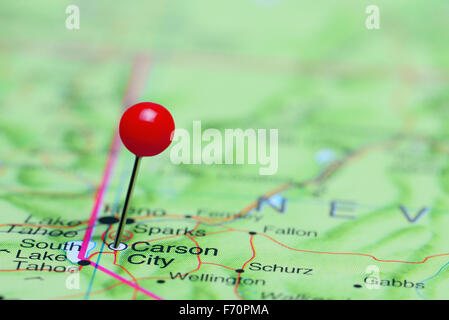 Carson City pinned on a map of USA Stock Photo - Alamy