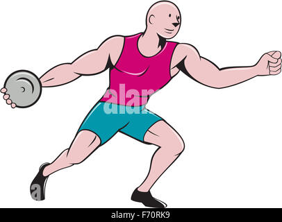 Illustration of a discus thrower viewed from the side set inside shield ...