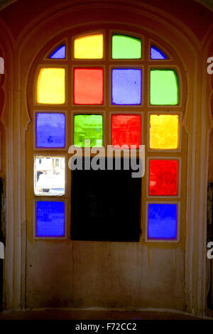 Colored windows inside the Hawa Mahal, or Palace of Winds Stock Photo ...