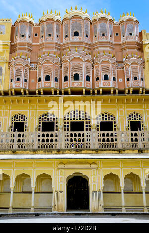 Exteriors of the Hawa Mahal or Wind Palace, built from red and pink ...
