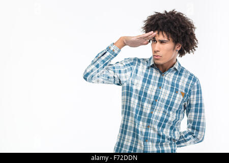 Young handsome man with afro hair with a happy and cool smile on face ...