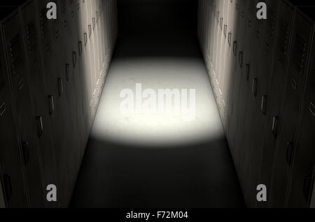A direct top view of a row of regular school lockers in a corridor ...