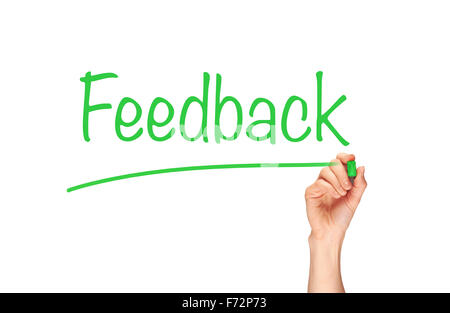 We want your feedback message written on white paper with nature ...