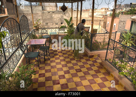 Typical Moroccan Roof Terrace in the old medina of Fes, Morocco, Africa ...