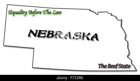 A Nebraska state outline with the date of statehood isolated on a white ...