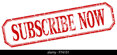 subscribe now red square grunge textured isolated stamp Stock Photo - Alamy