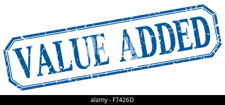 value added blue square grungy vintage isolated stamp Stock Photo - Alamy