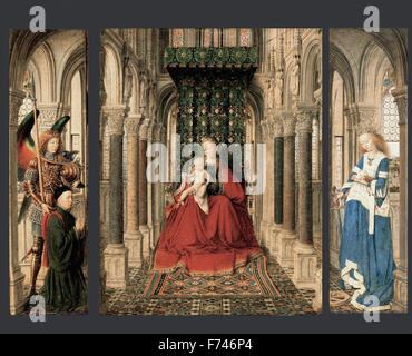 Jan van Eyck, Triptych of Mary and Child, St. Michael and the Catherine, painting, 1437 Stock ...