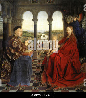 Jan van Eyck, The Virgin of Chancellor Rolin, painting, circa 1435 ...