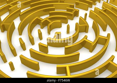 The gold labyrinth with reflection. 3D image Stock Photo - Alamy