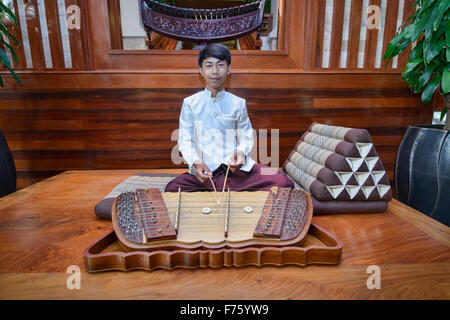 Musician playing a roneat, traditional Cambodian xylophone, Siem Reap ...
