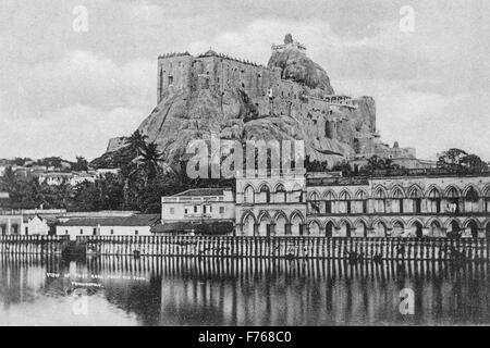 Rock fort temple with tank ; Trichy Tiruchchirappalli ; Tamil Nadu ...