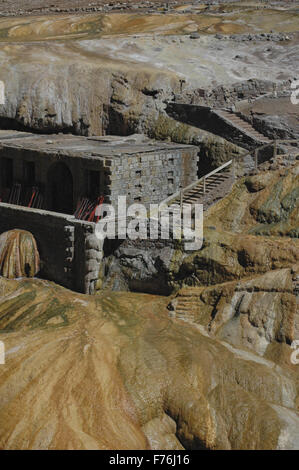 The Inca Bridge ruins. Abandoned spa building at Puente del Inca ...
