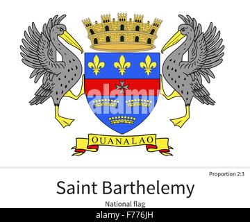 Saint Barthelemy official national flag and coat of arms, caribbean ...