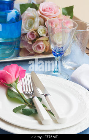 Breakfast table set for valentine's breakfast Stock Photo - Alamy