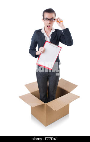The woman with paper pad out of box Stock Photo - Alamy