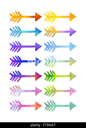 Set of colorful watercolor arrows isolated on white background. Hand ...