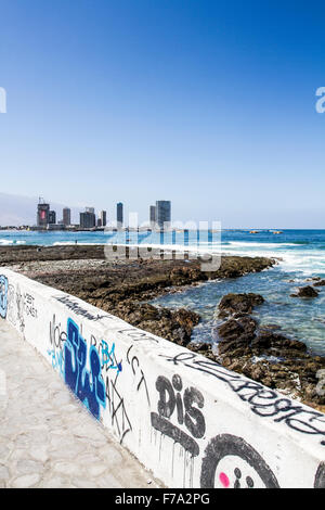 Cavancha Beach in the coastal city of Iquique in the Tarapaca Region of ...