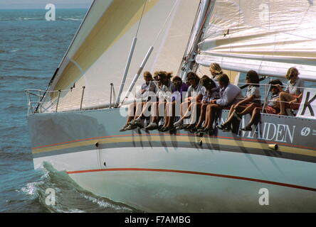 The crew of Tracy Edwards' yacht Maiden, on which she lead the first ...